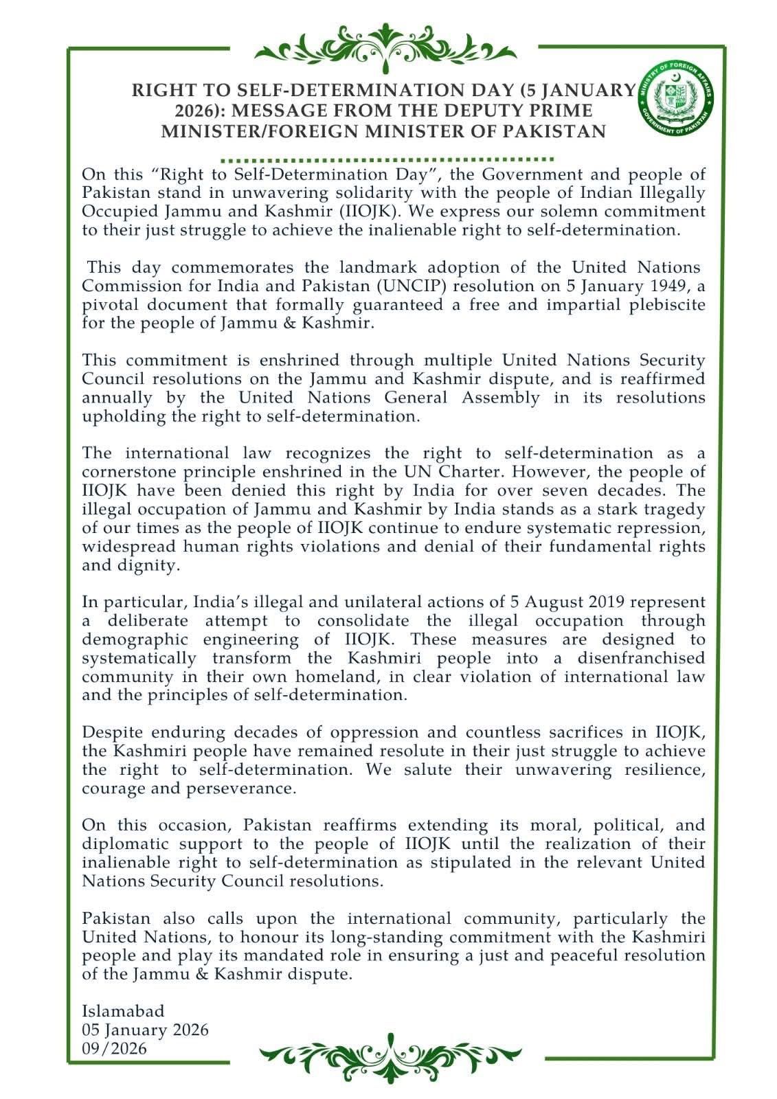 Right to Self Determination Day (5 January 2026)